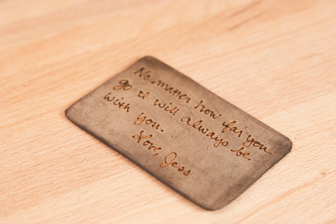 Wallet Insert - Leather With Custom Inscription - Smokey Pattern in ...