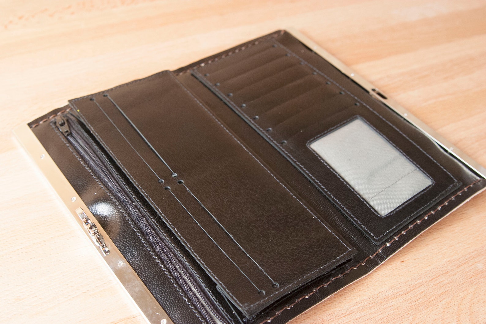 Leather Checkbook Wallet Red and Antique Brown Nice | Etsy