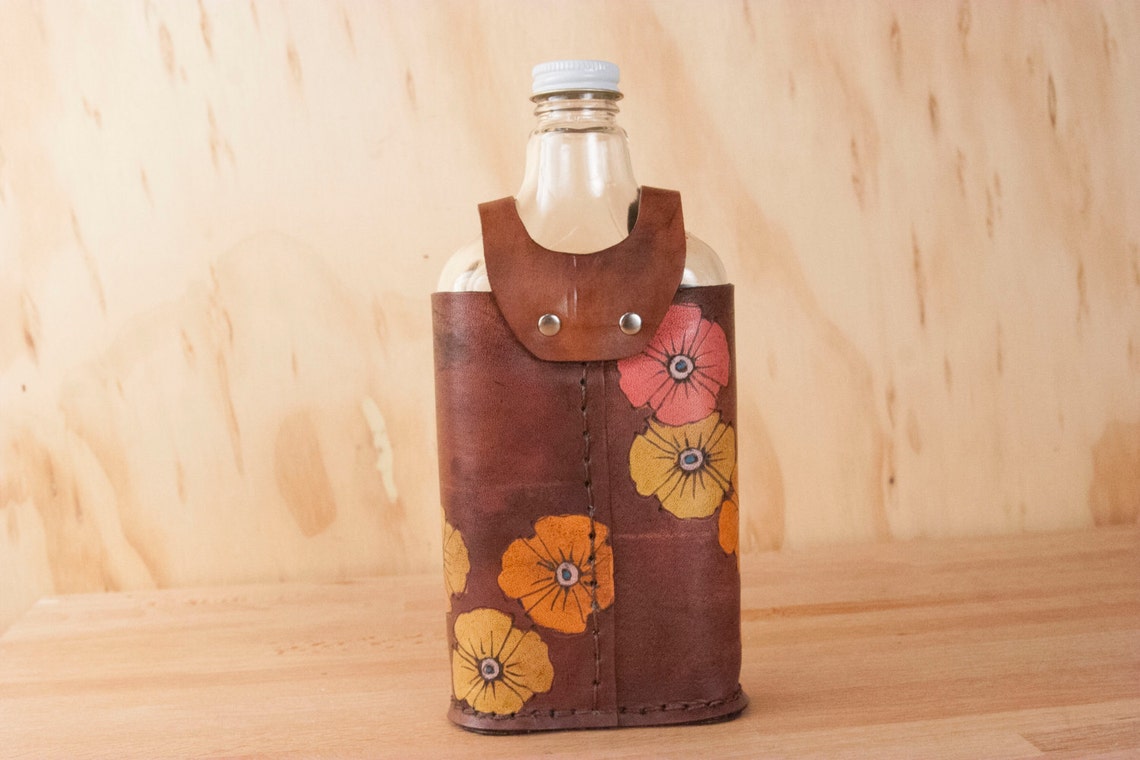 Leather and Glass Flask Vintage Style 375ml Flask - Etsy