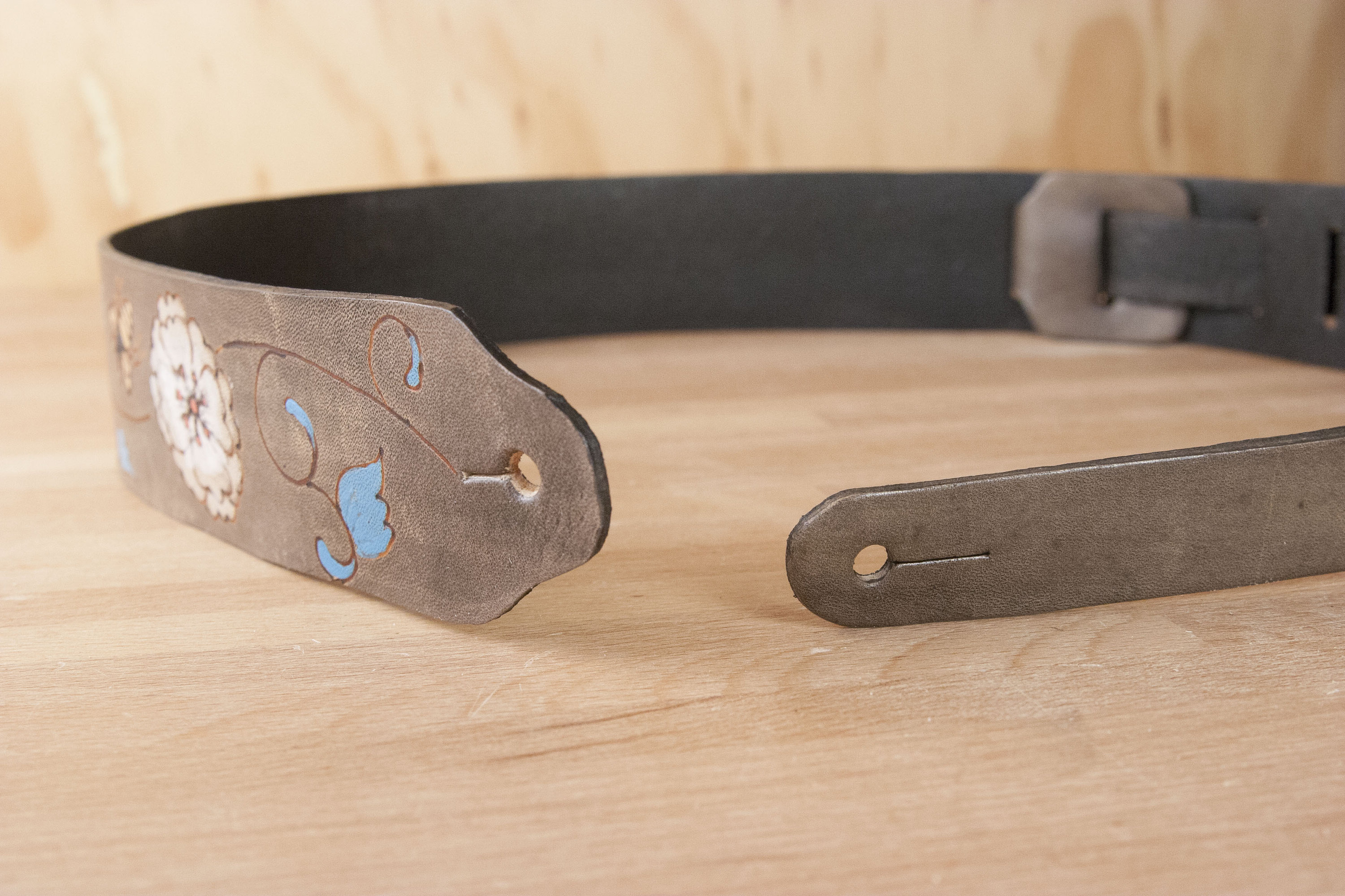 Leather Ukulele Strap Margot Pattern with Hummingbird Bees | Etsy