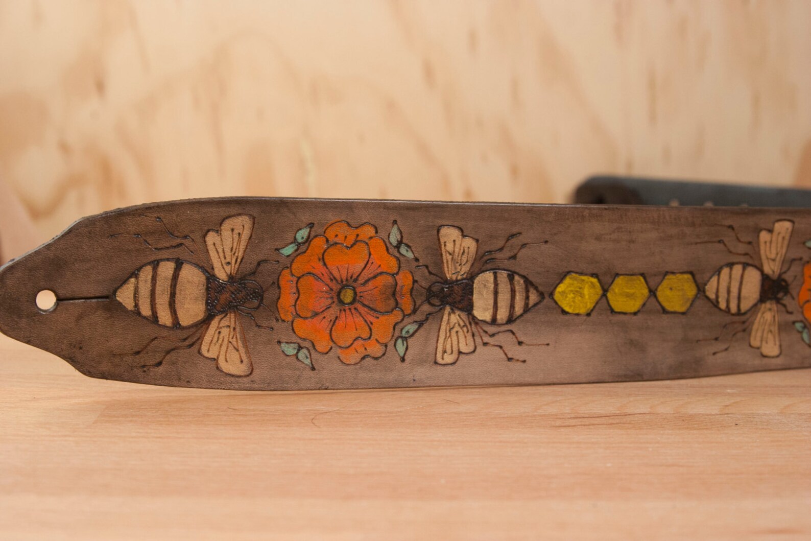 Leather Guitar Strap Bee Line Pattern Coral Orange - Etsy