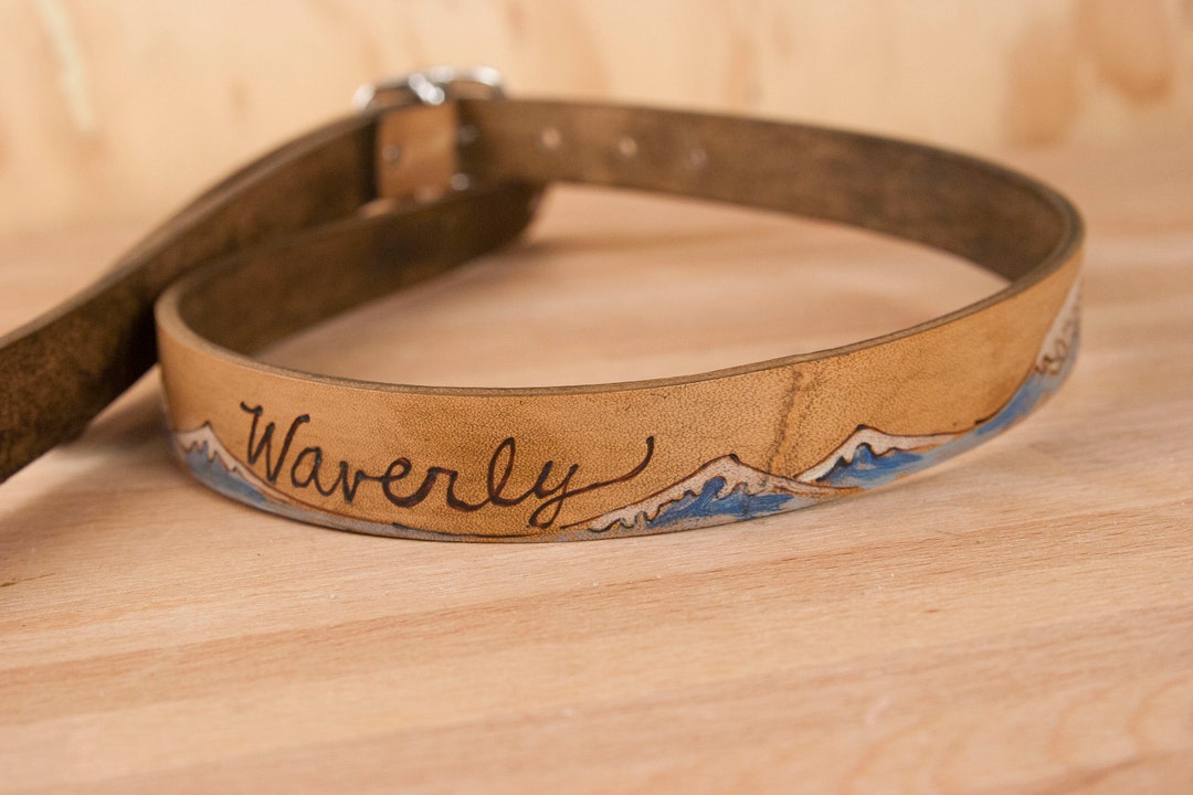 Leather Mandolin Strap - Personalized Great Wave Pattern With Name ...