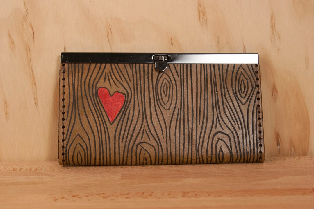 Leather Checkbook Wallet - Red and Antique Brown - Nice Pattern With ...