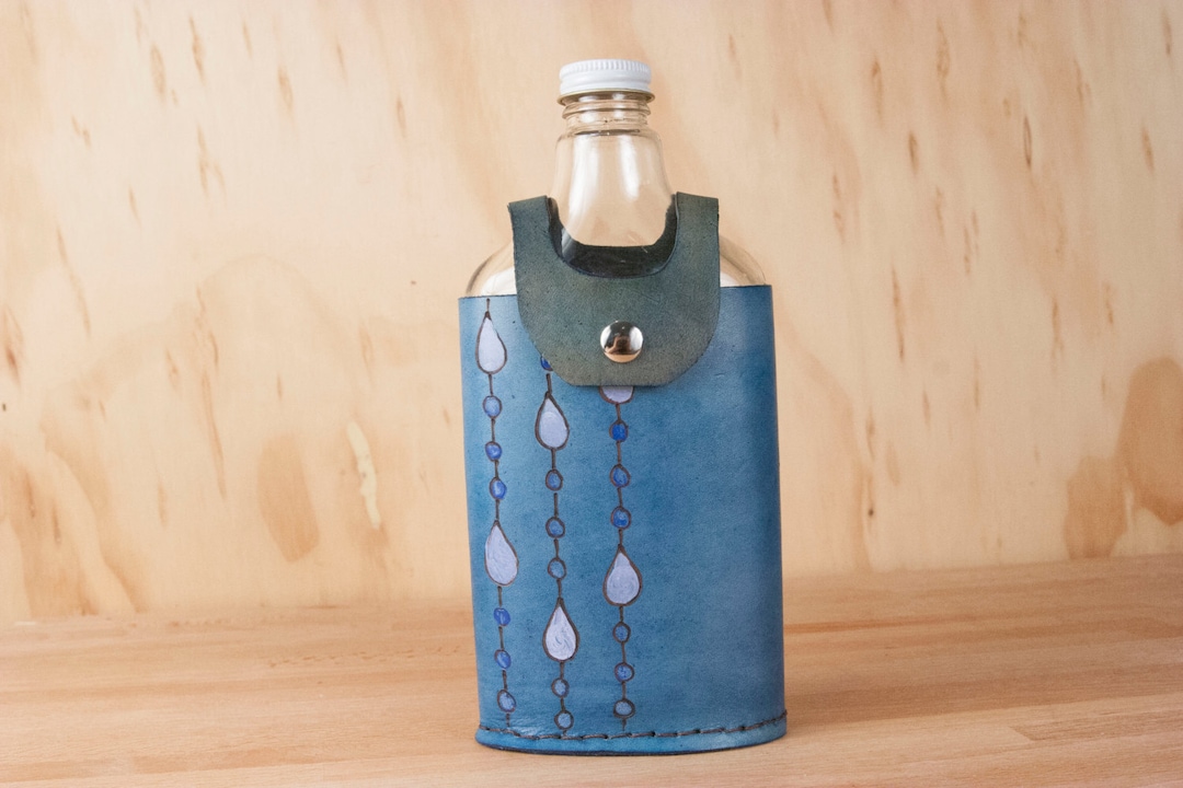 Leather and Glass Flask - Vintage Style - 375ml Flask - Handmade Flask ...