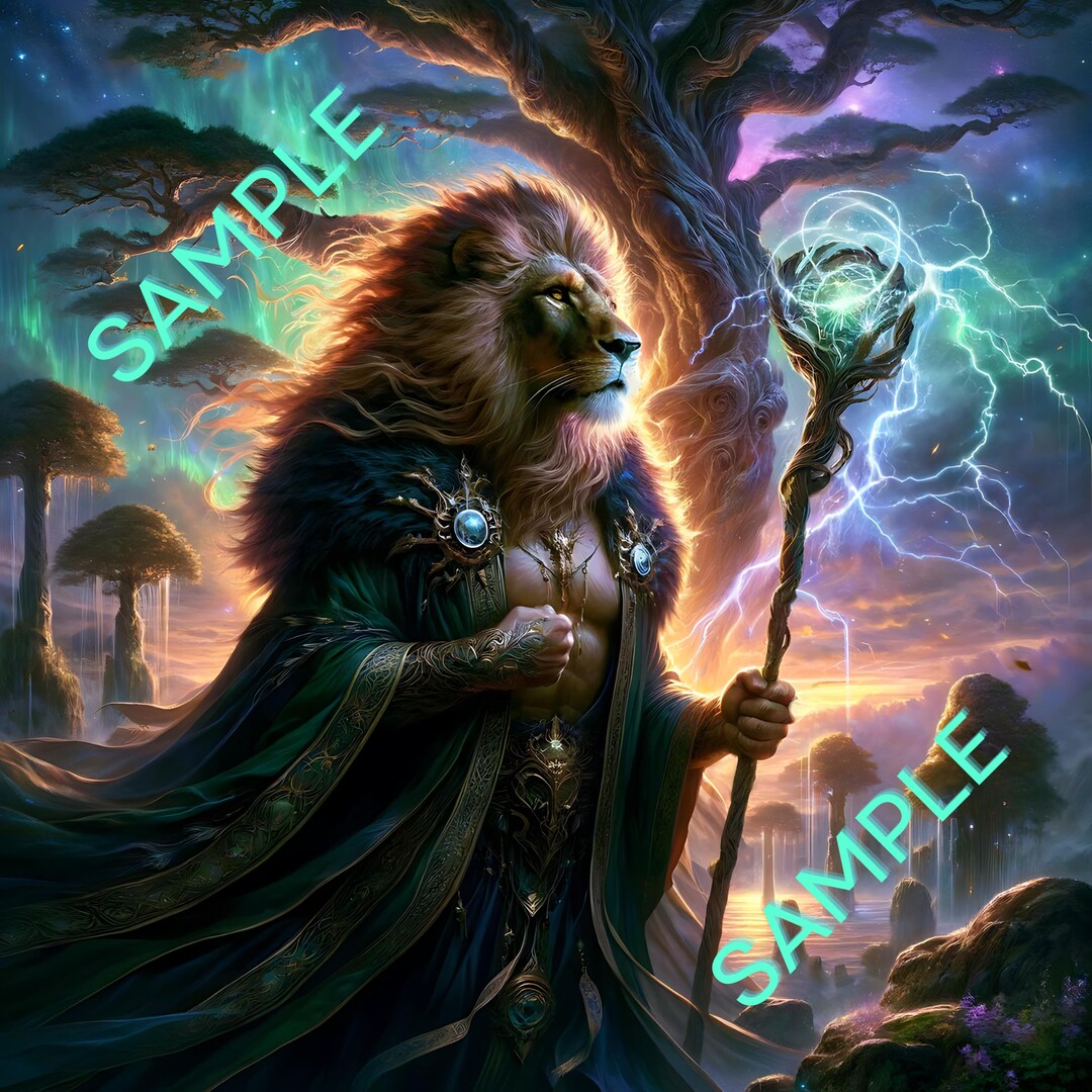 Majestic Lion Sage Wisdom Mystic Mage Night Sky Power Strength Wisdom ...