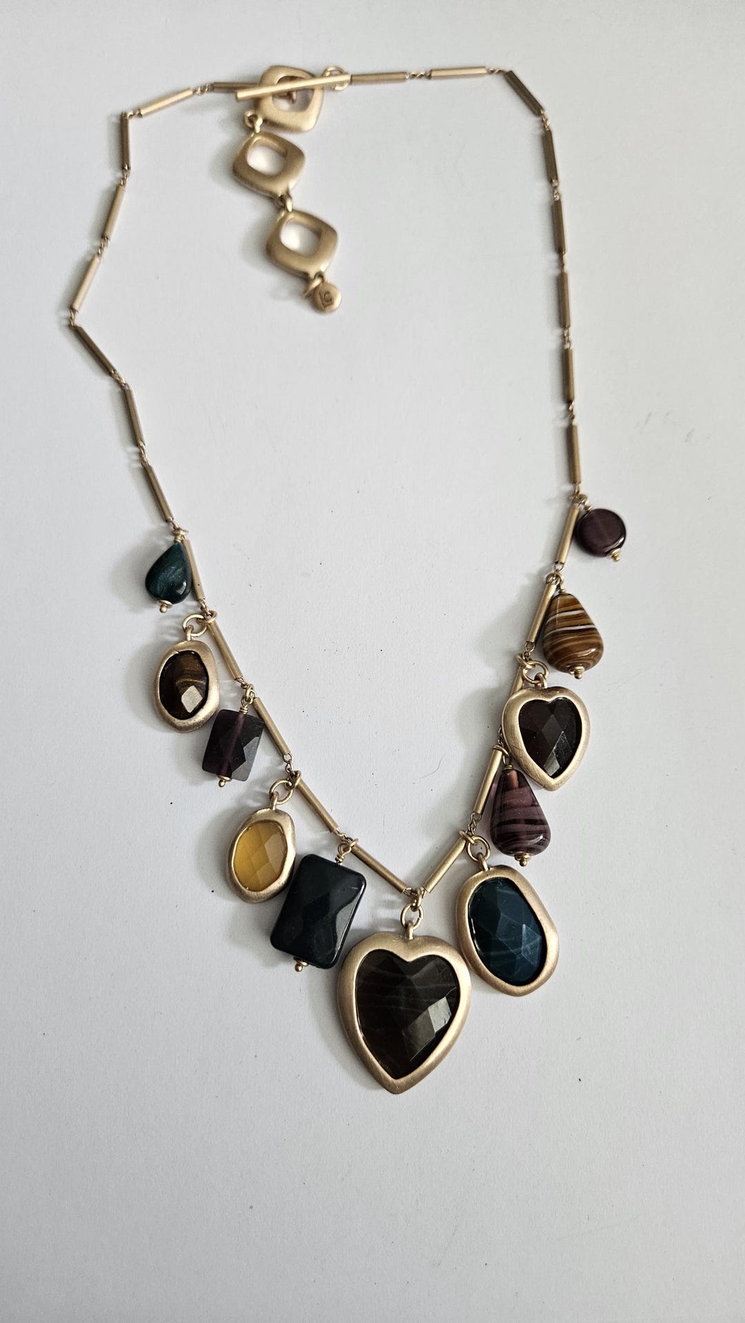 Vintage Liz Claiborne Necklace, Heart Charm Festoon Necklace Signed LC ...