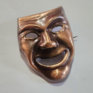 Vintage Large Copper Comedy Face Mask Brooch Pin - Etsy