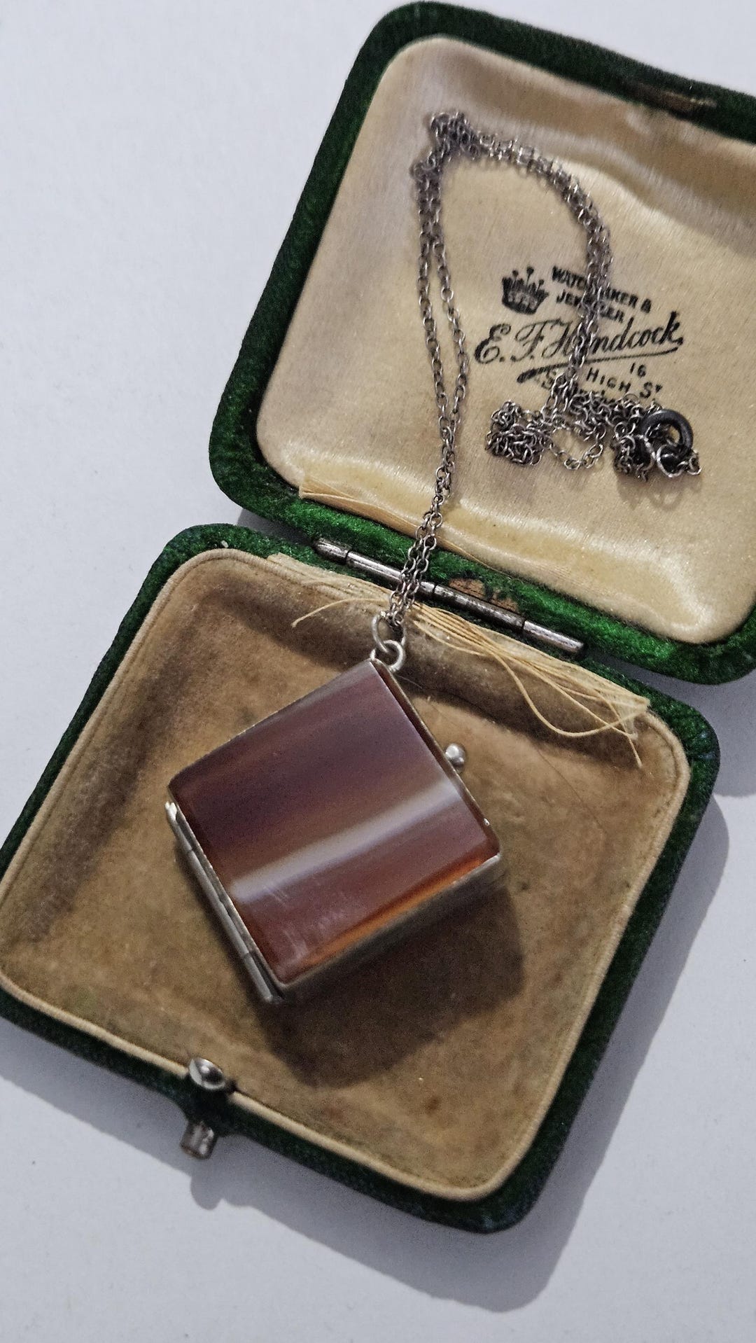 Victorian Antique Sterling Silver Banded Agate Locket Box Snuff Pendant ...