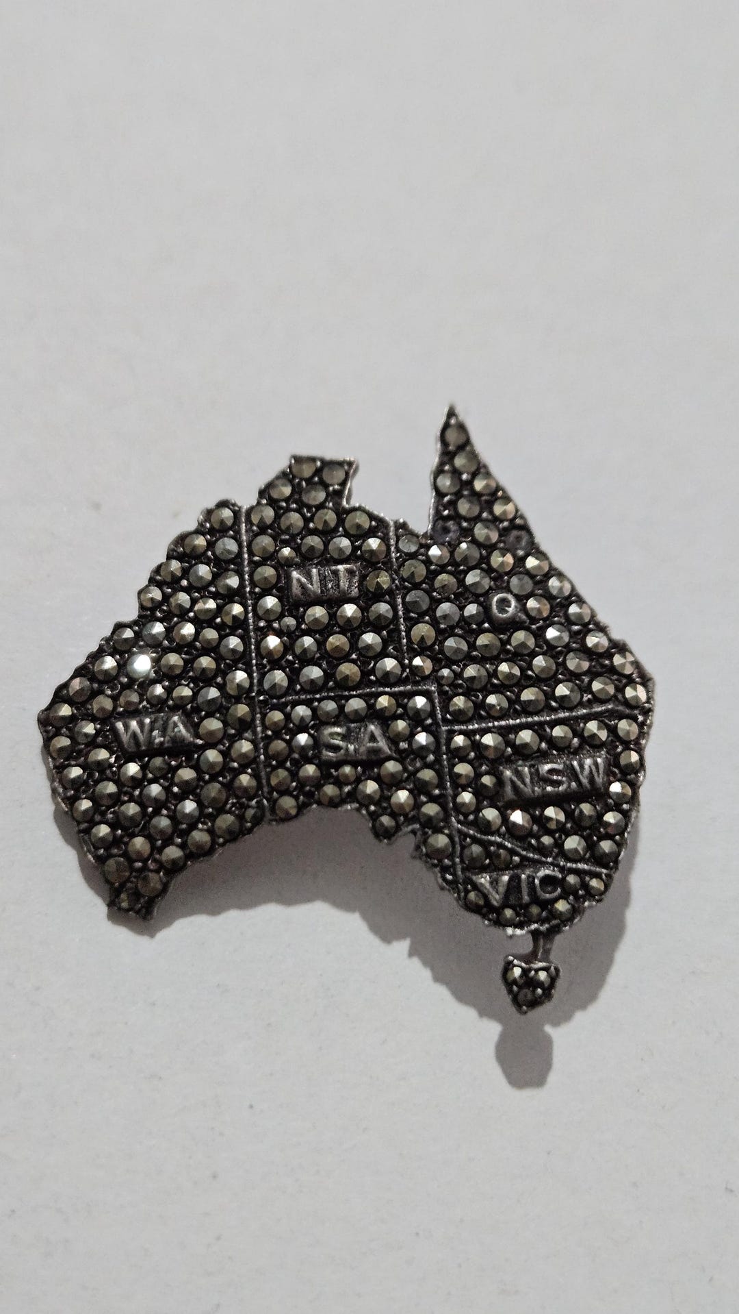 Sterling Silver Marcasite Australia Map Brooch C1930 | Vintage Art Deco ...