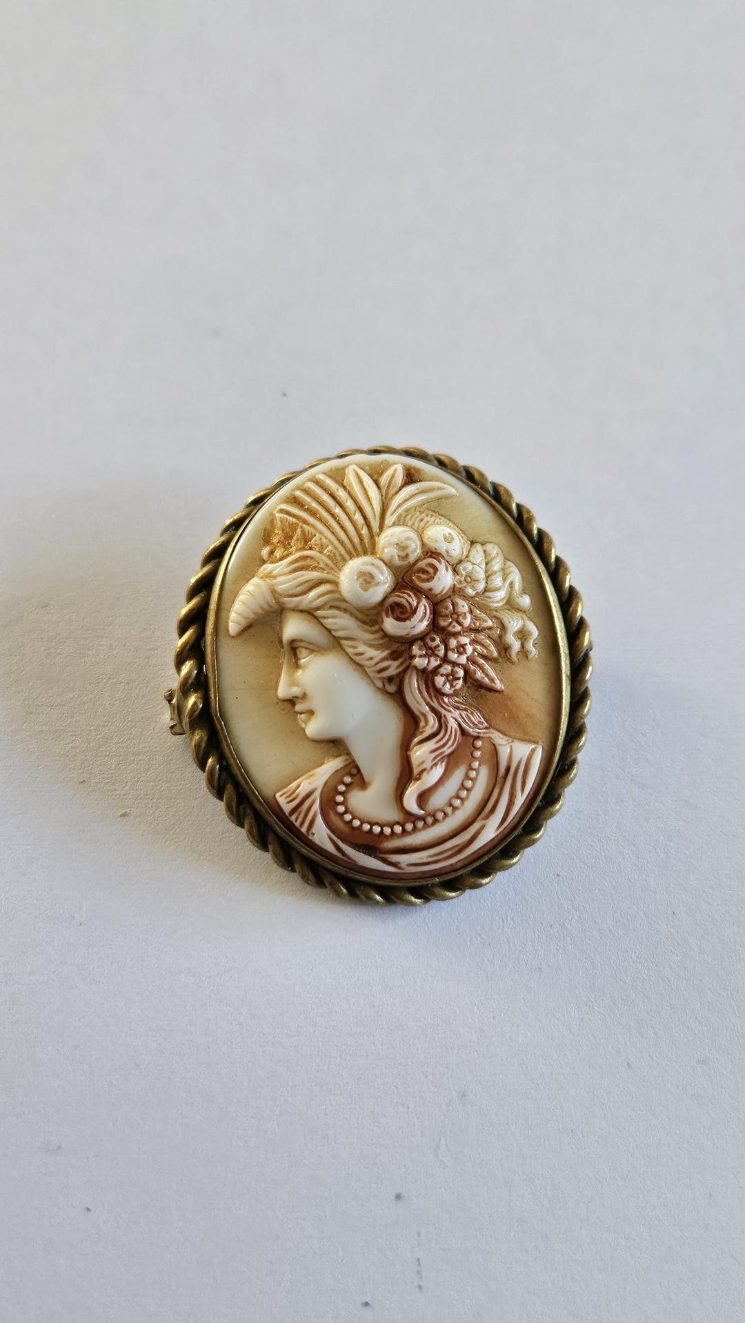Victorian Antique Carved Shell Cameo of Lady With a Cornucopia ...