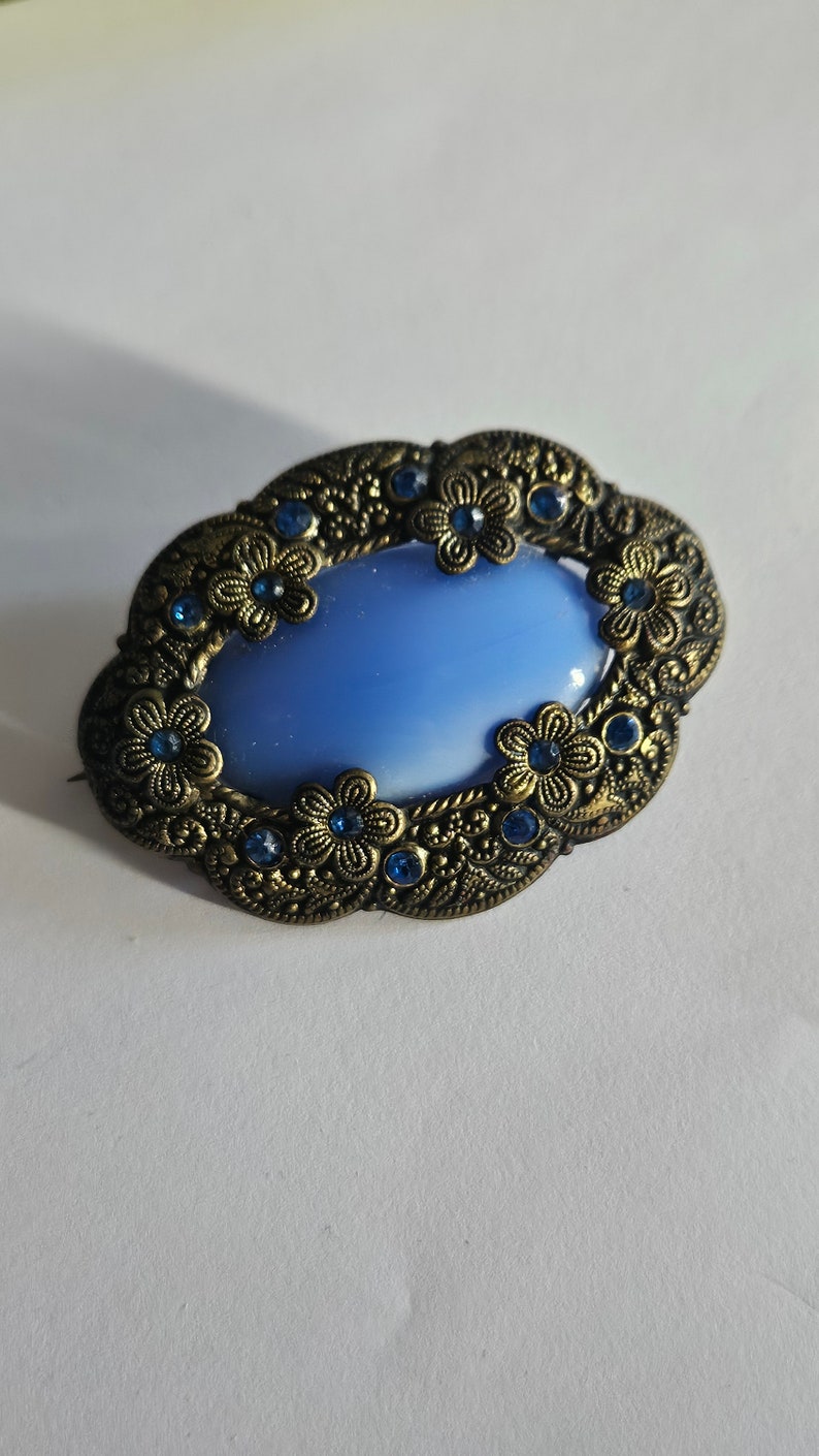 Vintage Art Deco Neiger Blue Satin Glass Brooch Pin - Etsy