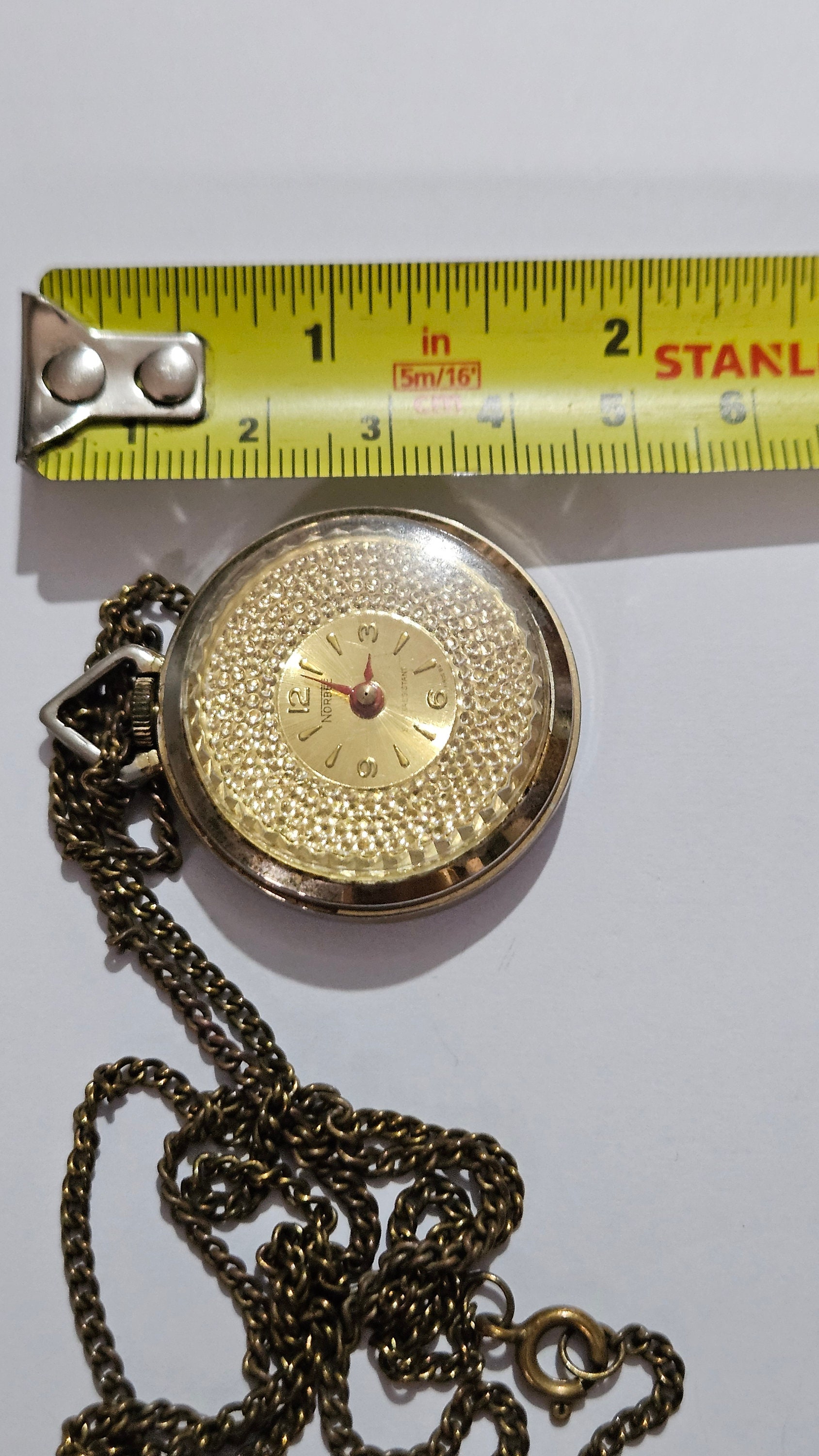 Vintage Norbee Gold Plated Moving Face Mechanical Swiss Watch Pendant ...
