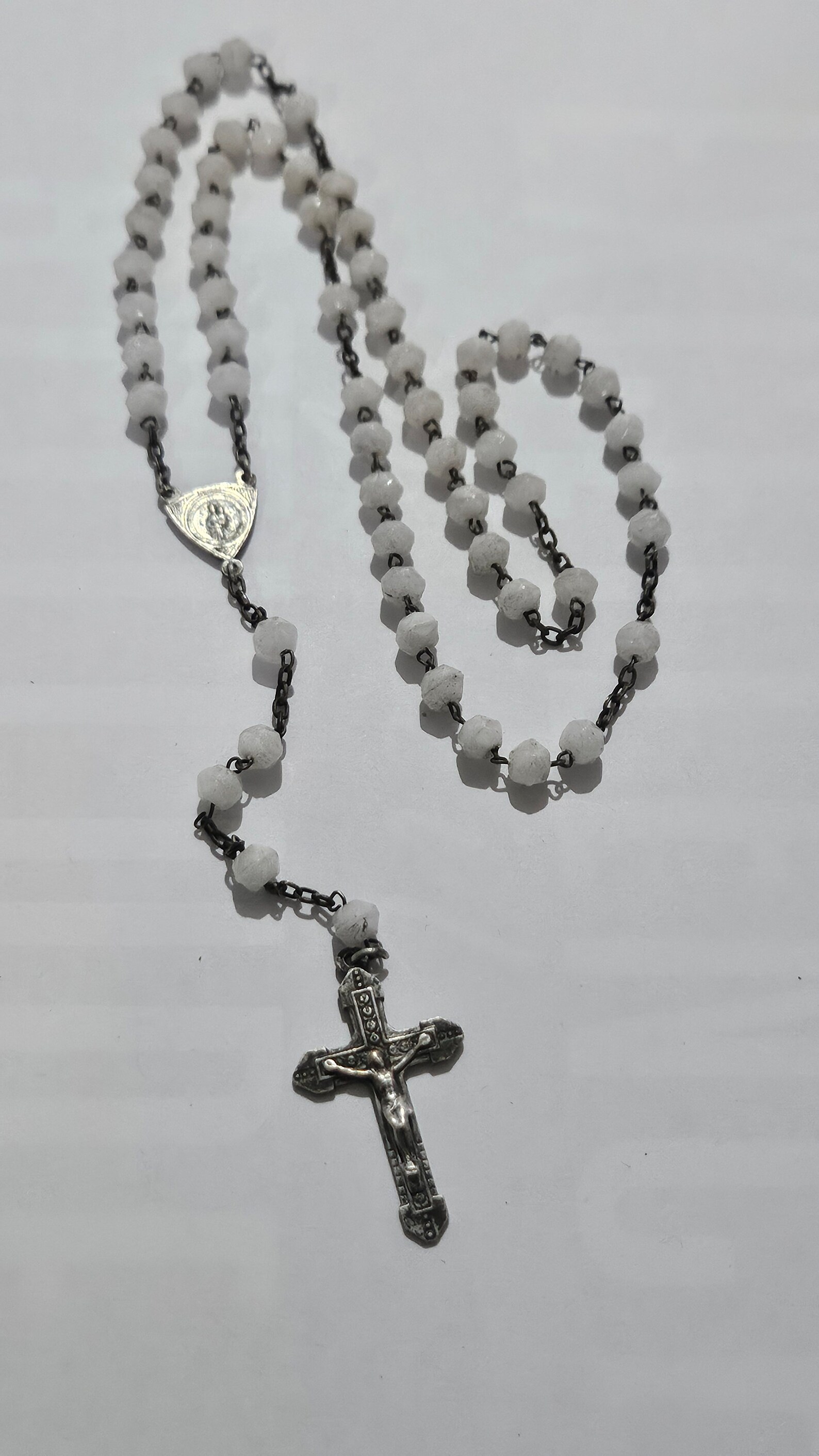 Vintage Antique White Murano French Glass Rosary Bead Prayer Necklace ...