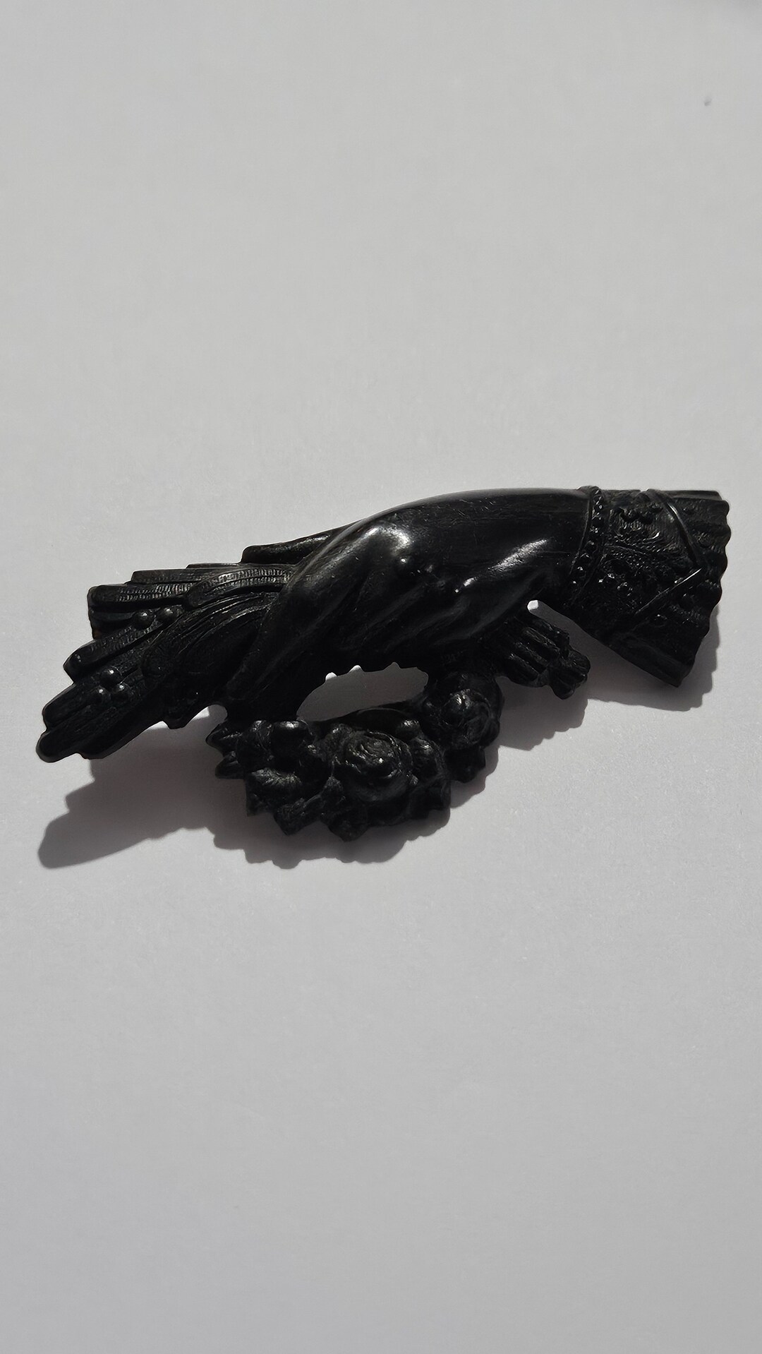Victorian Antique Carved Vulcanite Hand Holding Flower Brooch Pin - Etsy