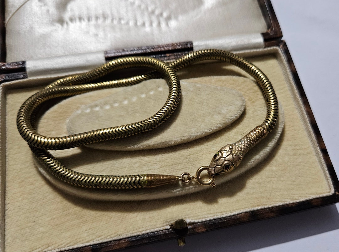 Victorian Antique Pinchbeck Gold Articulated Snake Serpent Necklace ...