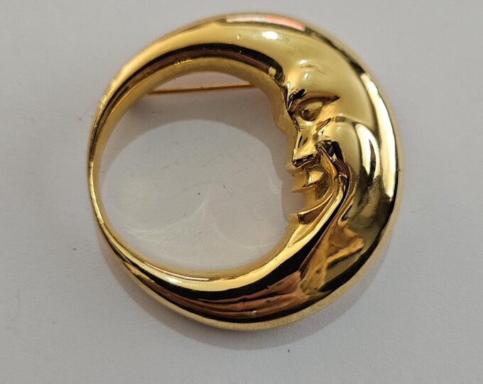 Vintage Large Gold Plated Designer Crescent Moon Brooch Pin - Etsy