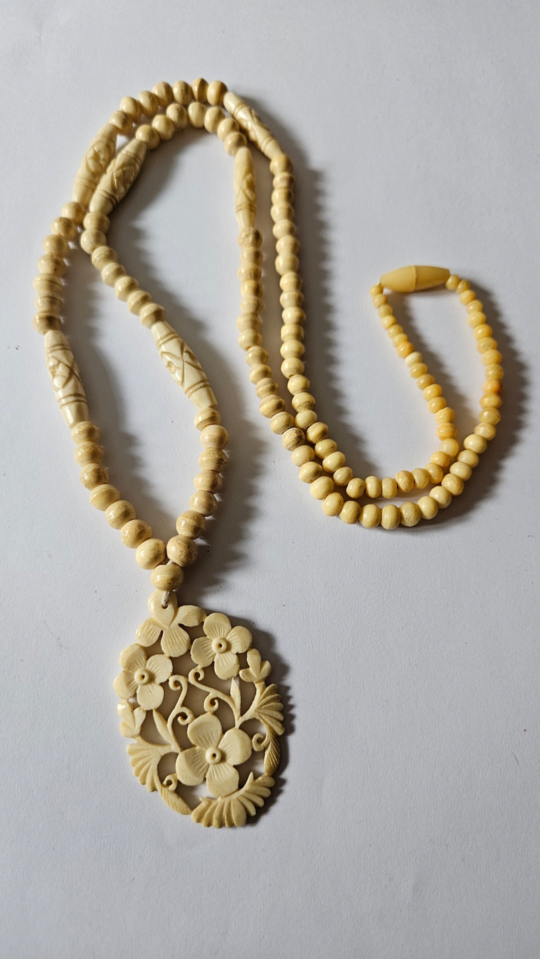 Vintage Art Deco Carved Celluloid Flower Pendant Necklace Long - Etsy
