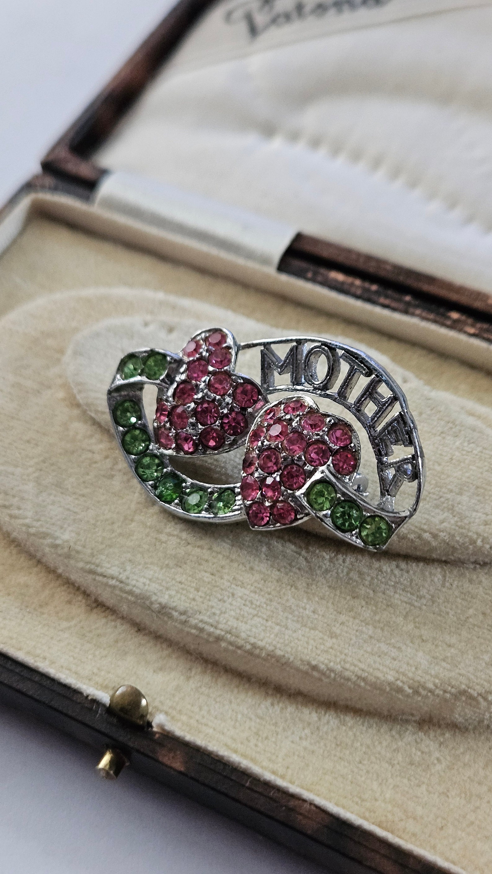Vintage 1950s Mother Brooch Pin Paste Pink Green Paste Glass - Etsy