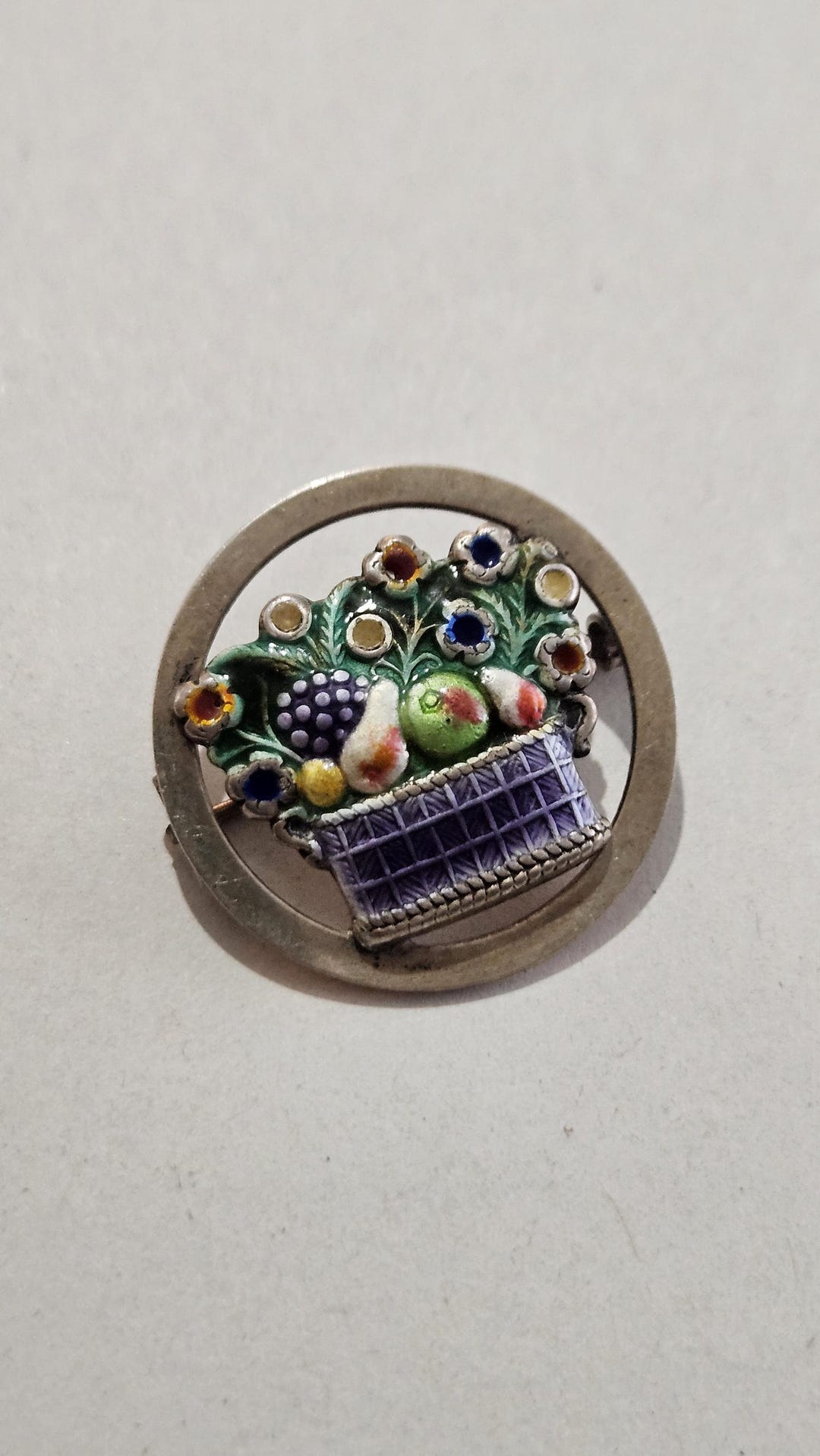 Antique Thomas Hopkins Silver Enamel Fruit Basket Brooch • C.1915–1925 ...