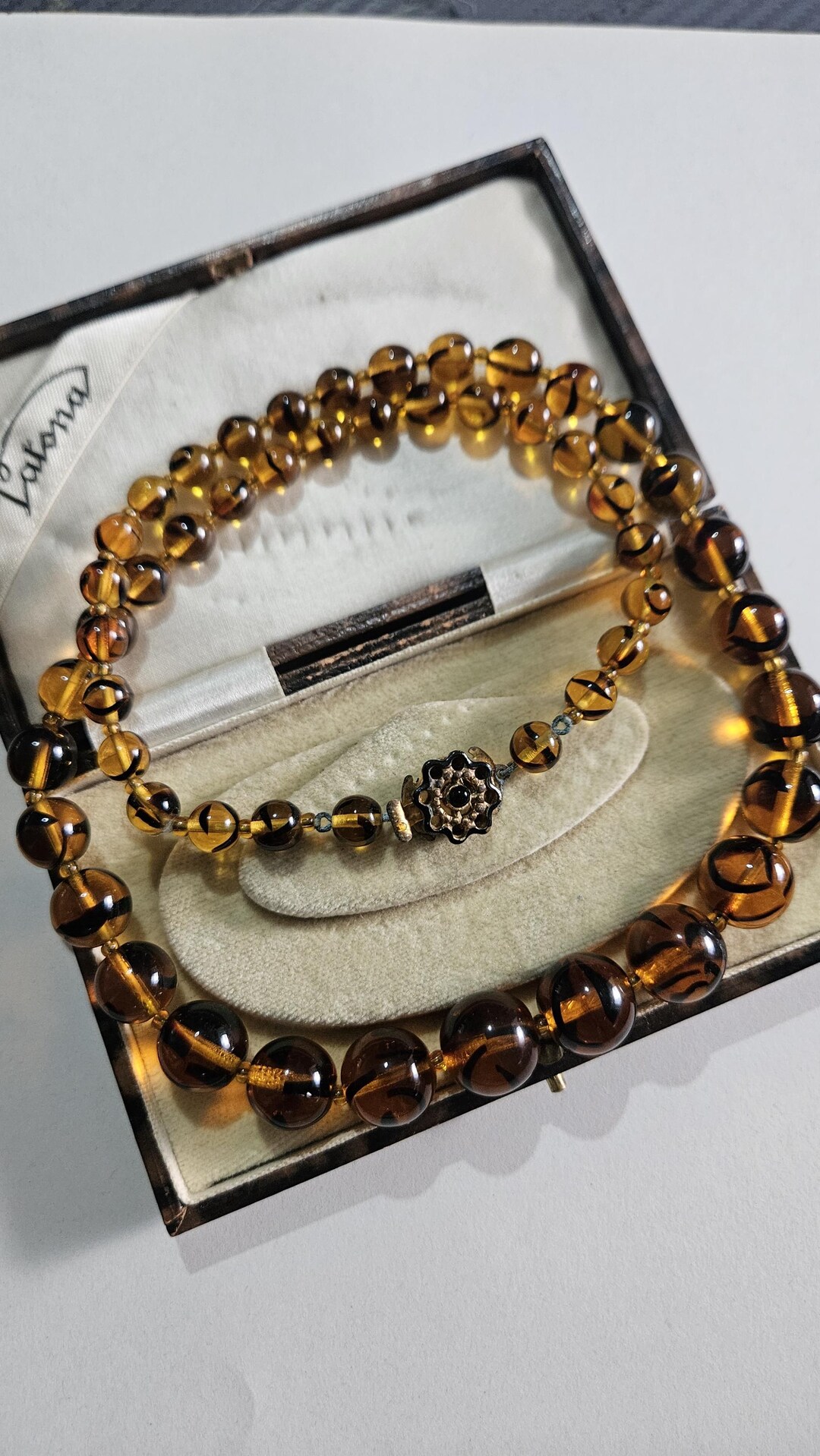Vintage Art Deco Long Tortoise Shell Glass Bead Necklace - Etsy