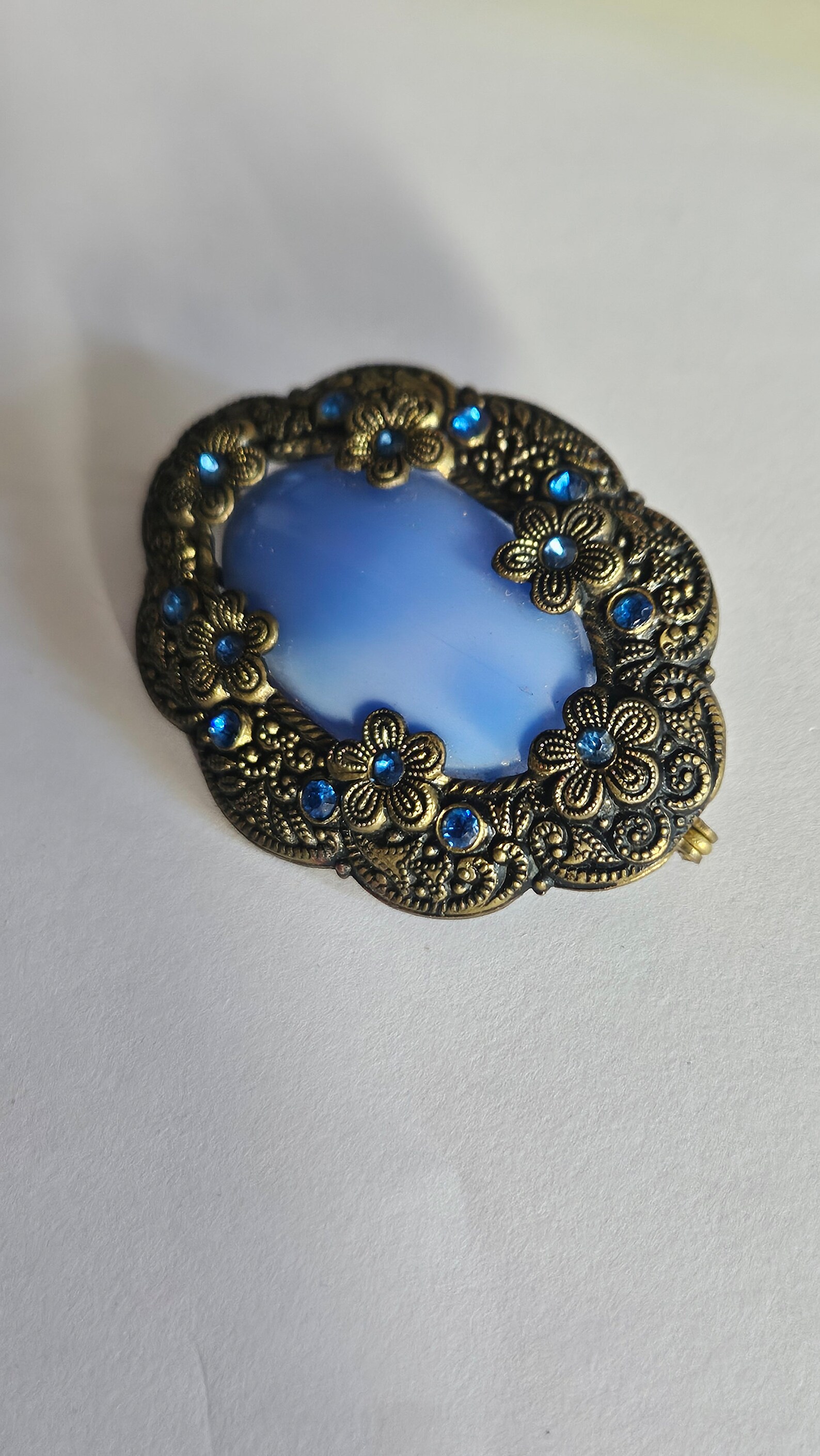 Vintage Art Deco Neiger Blue Satin Glass Brooch Pin - Etsy