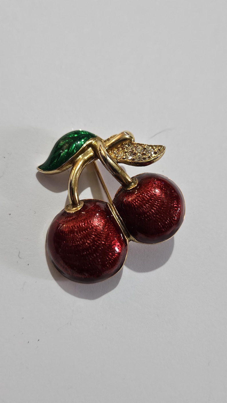 Vintage Gold Plated Enamel Cherry Brooch Pin - Etsy