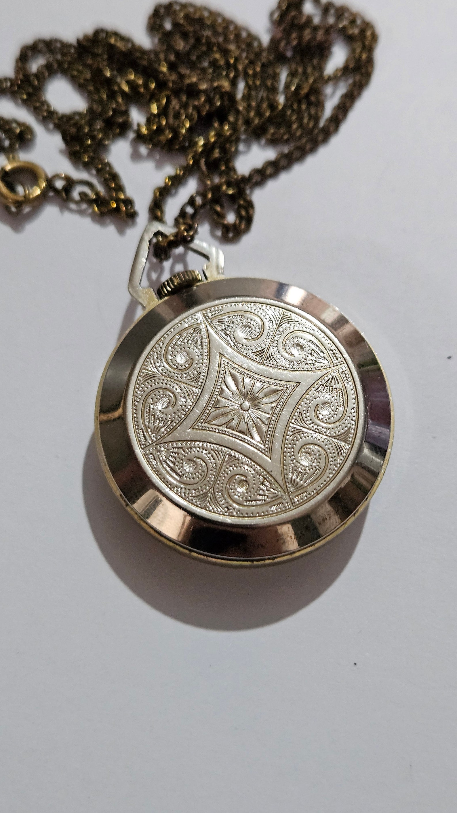 Vintage Norbee Gold Plated Moving Face Mechanical Swiss Watch Pendant ...