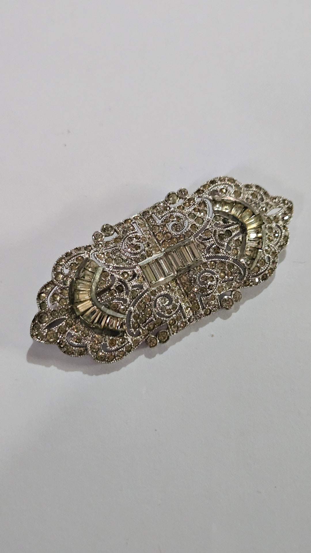 Vintage Art Deco Paste Glass Large Chrome Back Brooch Pin - Etsy