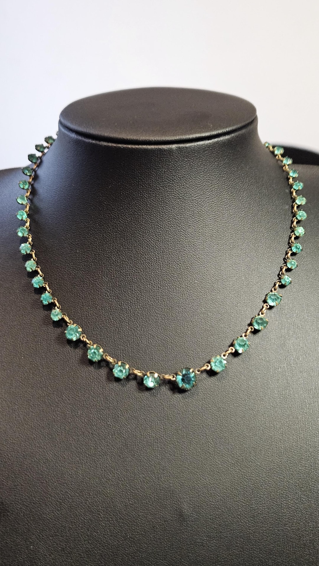 Vintage Green Paste Rivière Necklace, Art Deco Brass Crystal Necklace ...