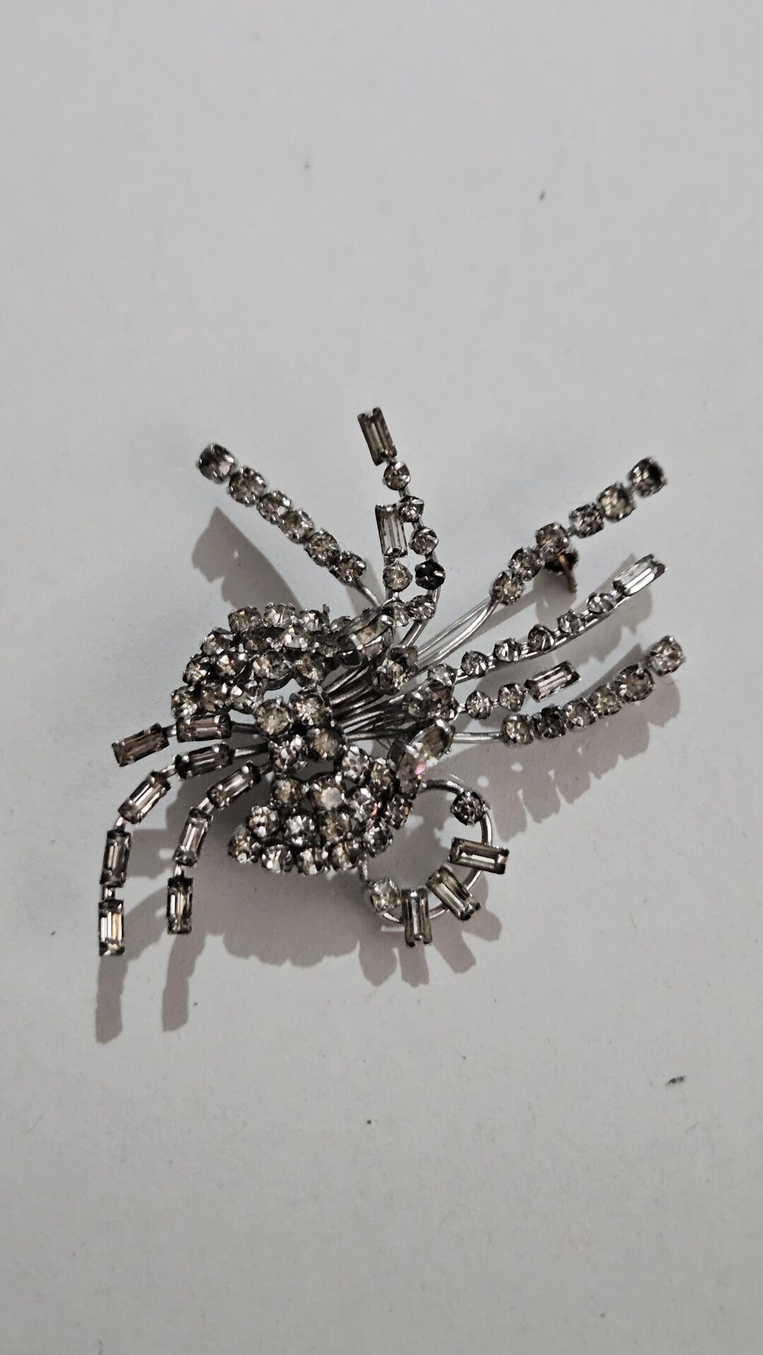 Vintage Art Deco Clear Crystal Paste Glass Floral Flower Spray Brooch ...