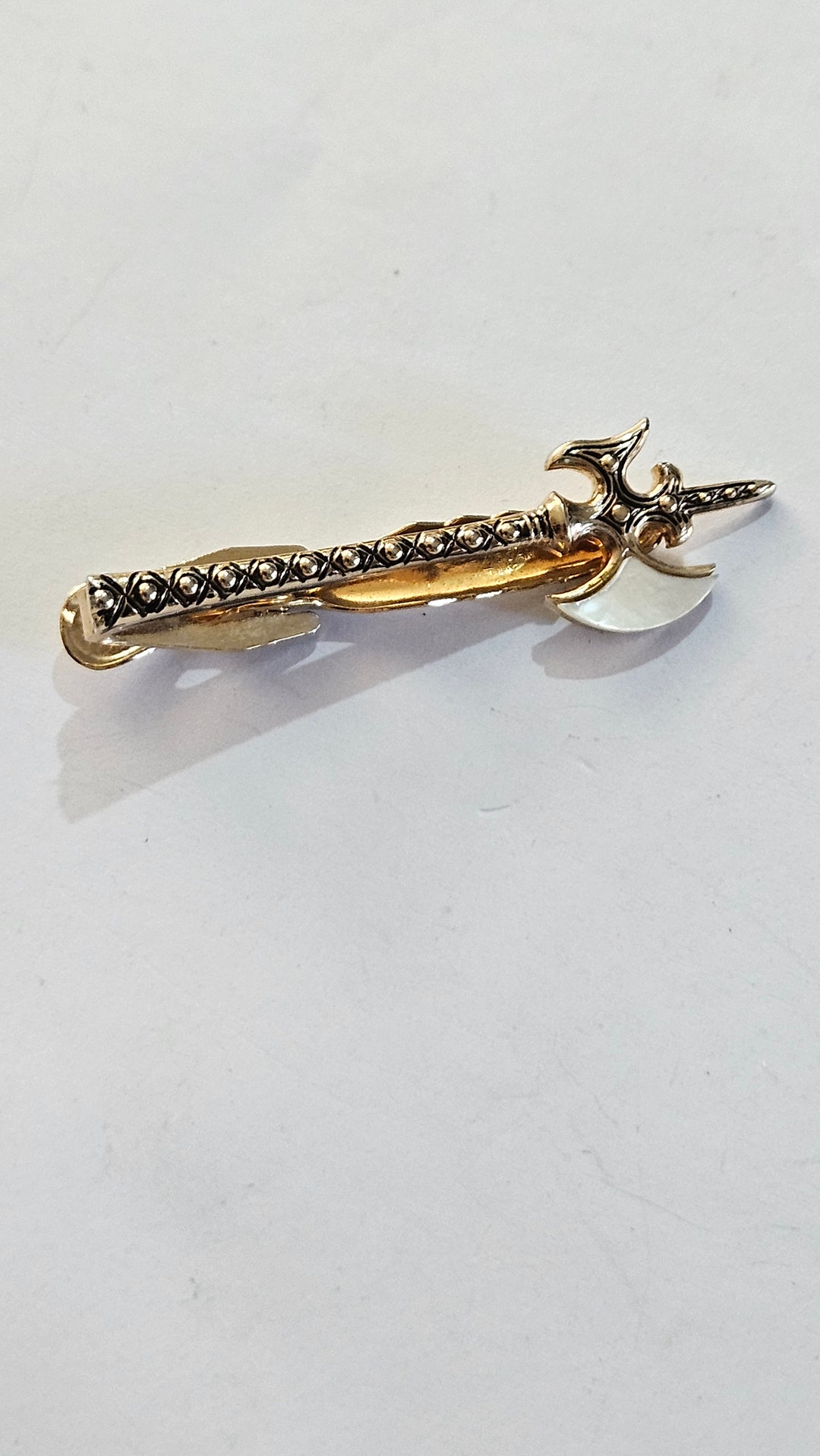 Vintage Viking Battle Axe Gold Plated Mother of Pearl Nippy Clip Tie ...