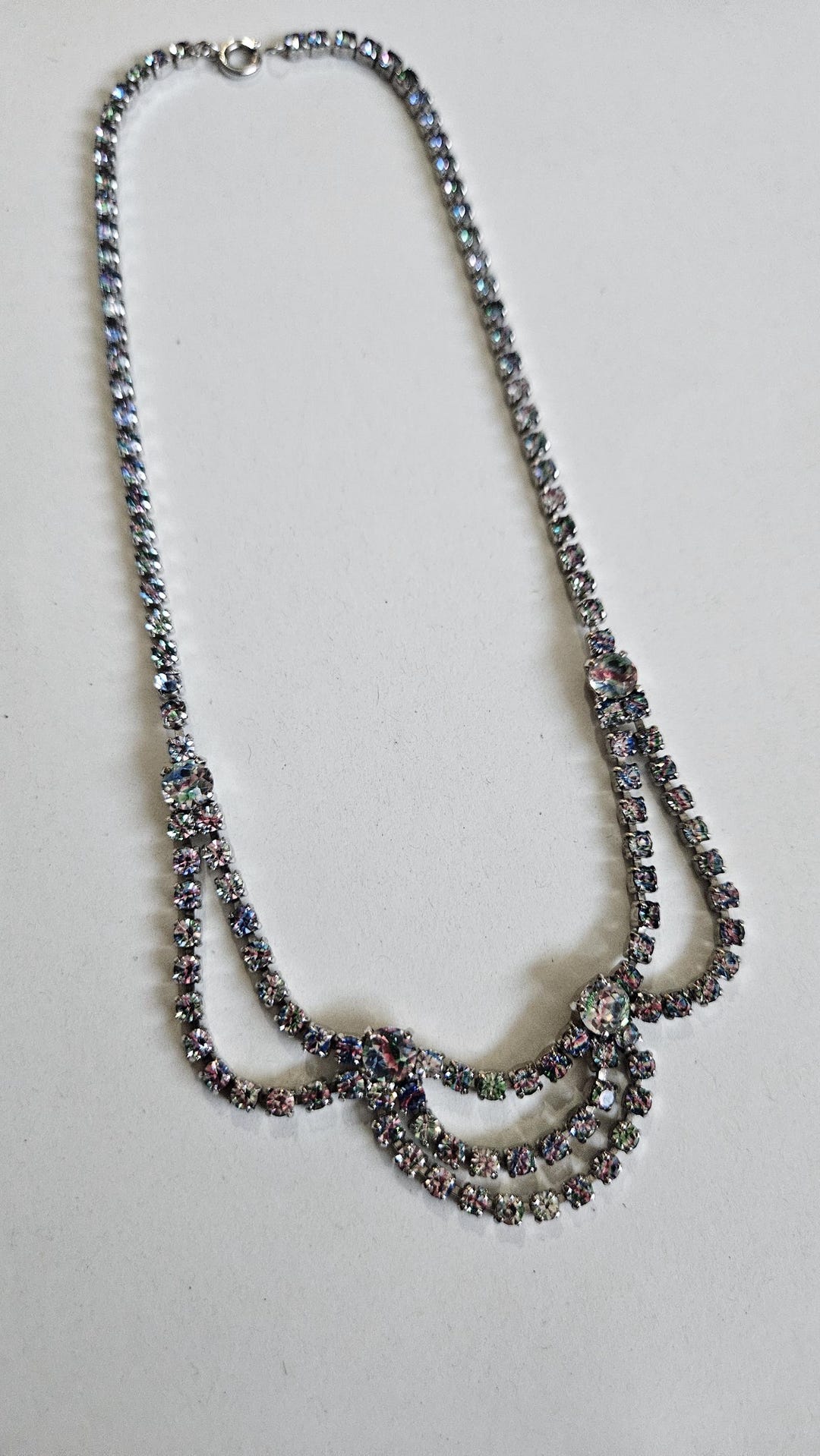 Vintage Art Deco Rainbow Iris Glass Rhinestone Swag Necklace - Etsy