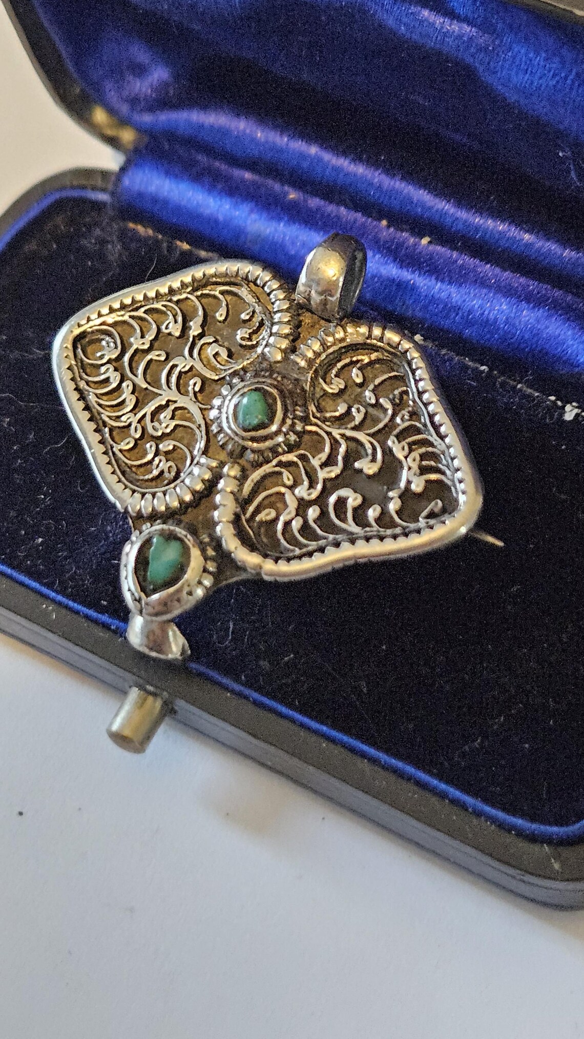 Antique Himalayan Sterling Silver Turquoise Brooch Pin - Etsy