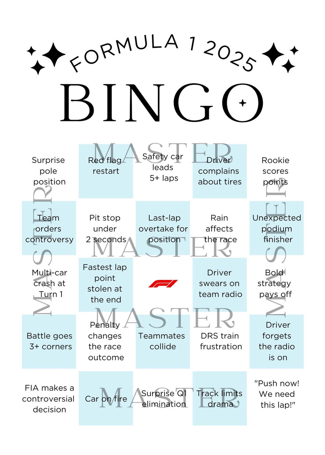 2025 F1 Bingo Card - Etsy