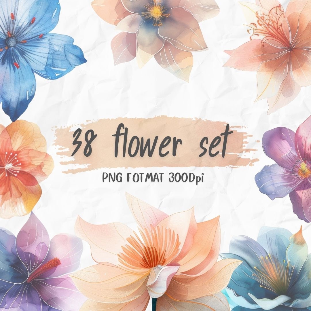 Watercolor Flowers Clipart 38 Hand-painted Floral PNG Files, High ...