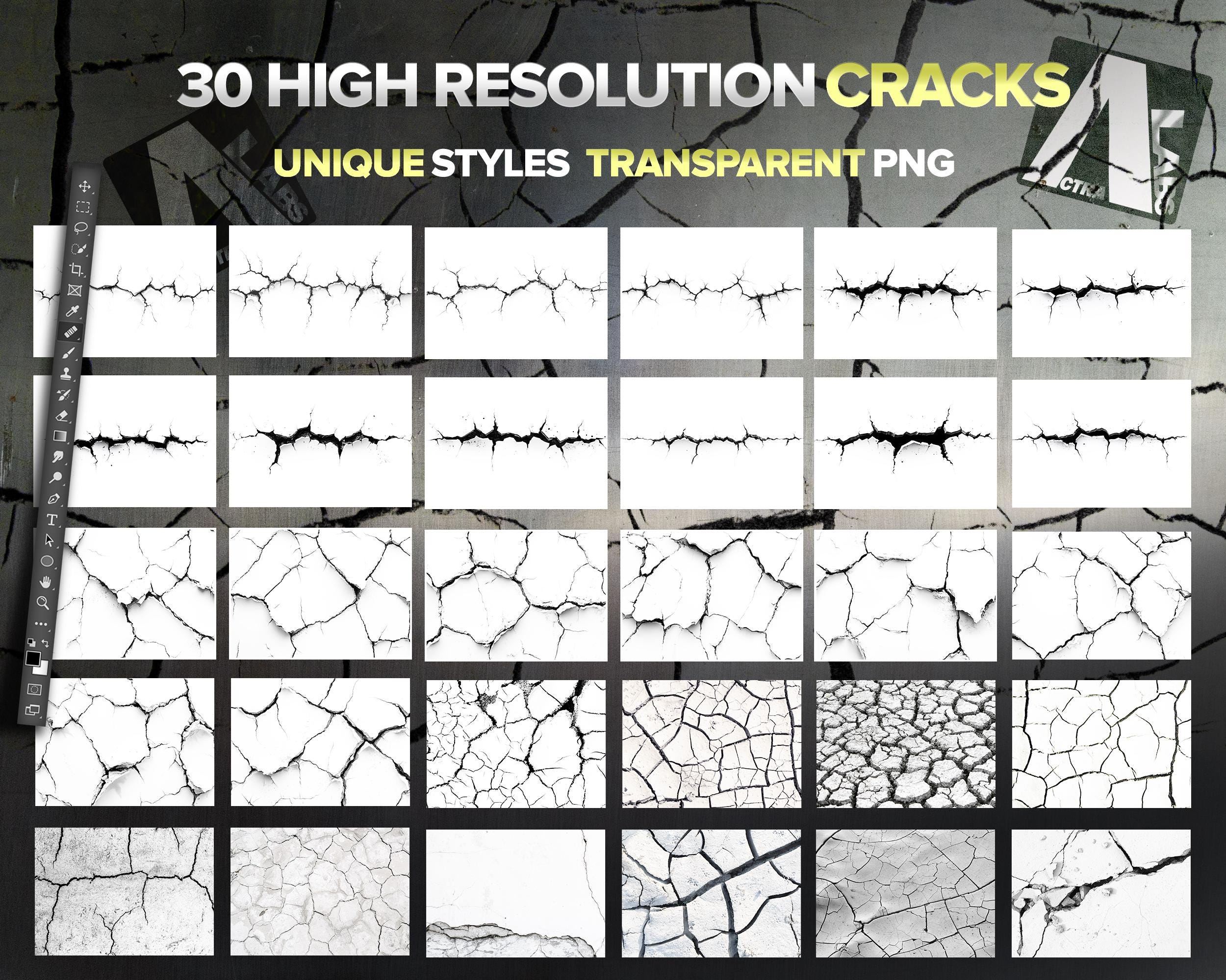 30 Cracked Texture Overlays, Transparent Cracks, Grunge Textures, Dry ...
