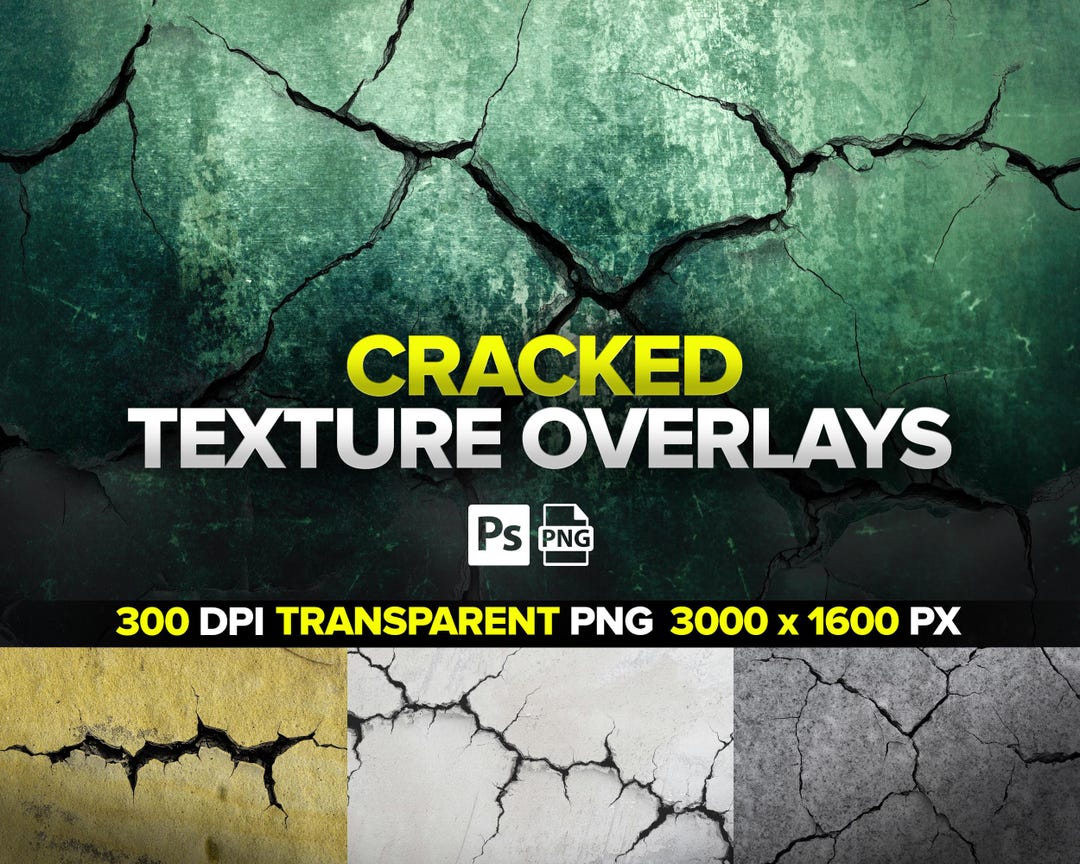 30 Cracked Texture Overlays, Transparent Cracks, Grunge Textures, Dry ...