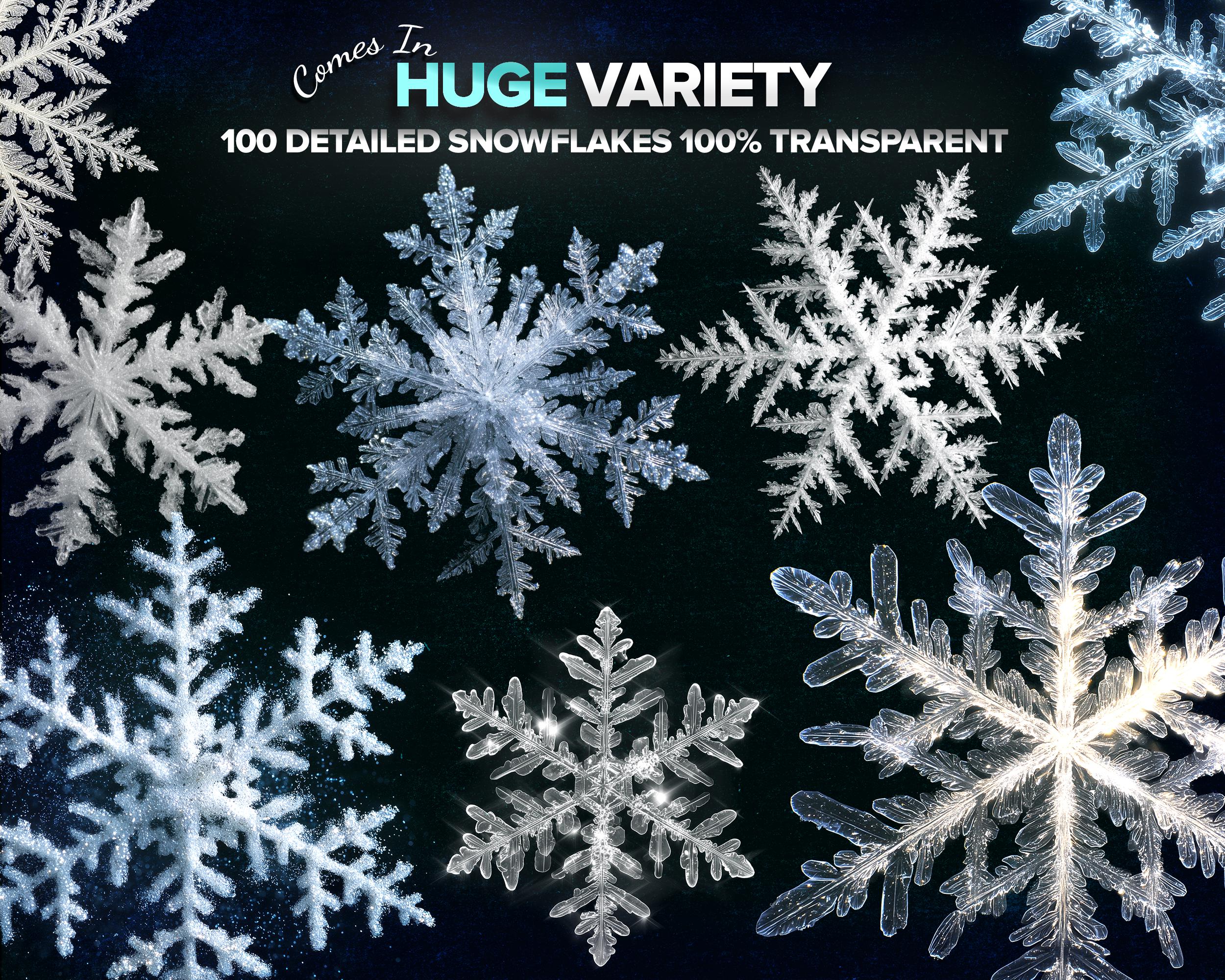100 Snowflakes Clipart, PNG White Snow Flakes, Winter Overlays ...