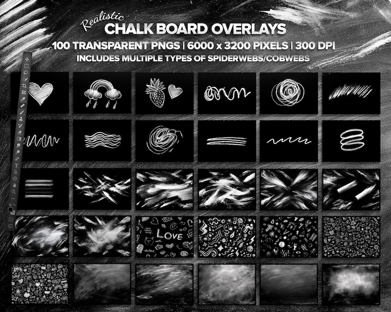 100 Chalk Overlays, Chalkboard Textures PNG, School Chalk Illustration ...