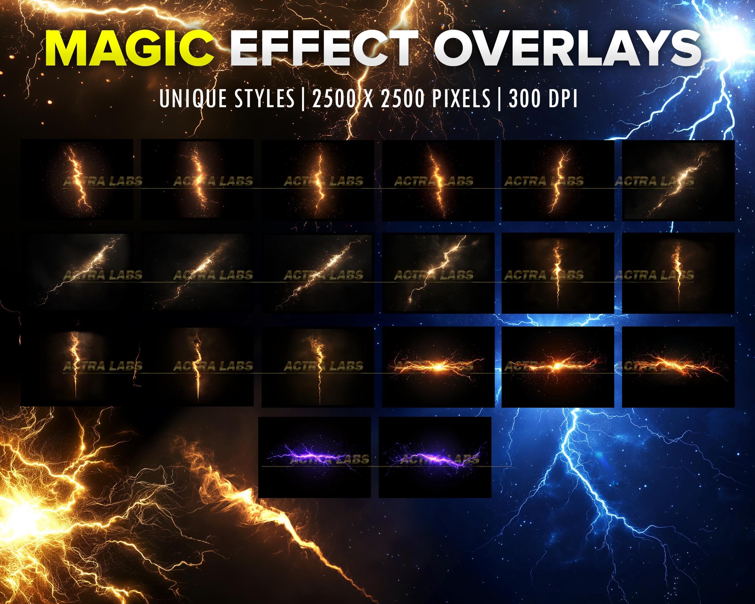 50 Magic Effects, Magic Energy Overlays, Lightning Bolts PNG, Sparks ...