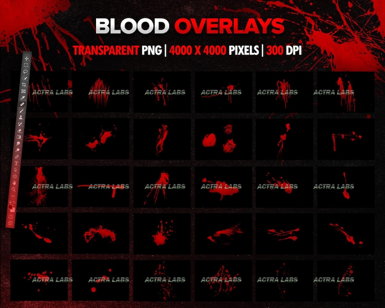 100 Blood Photoshop Overlays, Transparent PNG, Blood Overlays, Horror ...