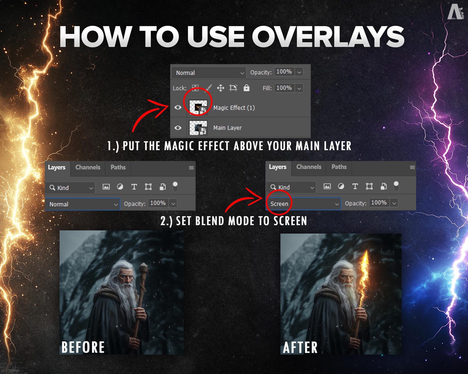 50 Magic Effects, Magic Energy Overlays, Lightning Bolts PNG, Sparks ...