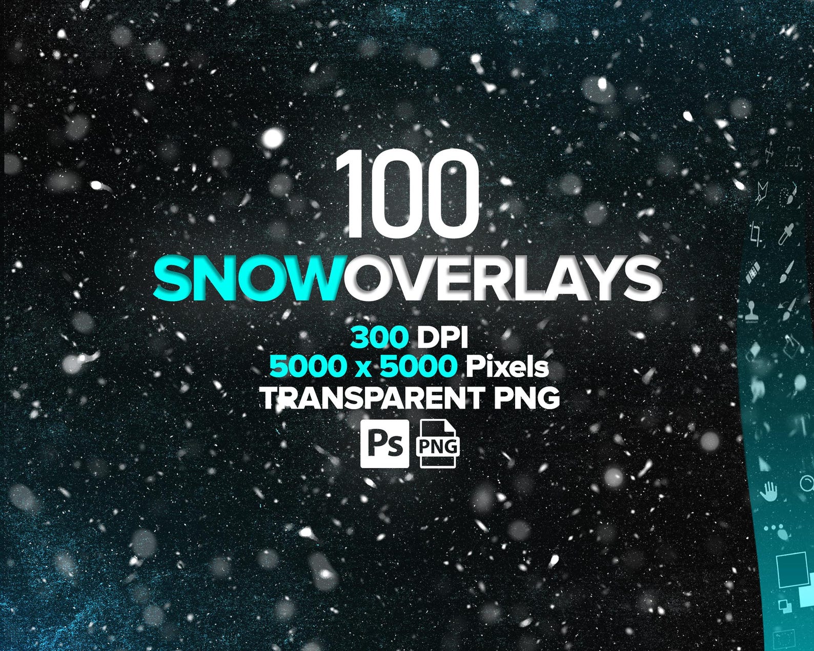 100 Falling Snow Photoshop Overlays, Snowflake Overlays, Realistic Snow ...