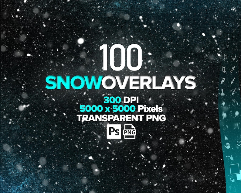 100 Falling Snow Photoshop Overlays, Snowflake Overlays, Realistic Snow ...