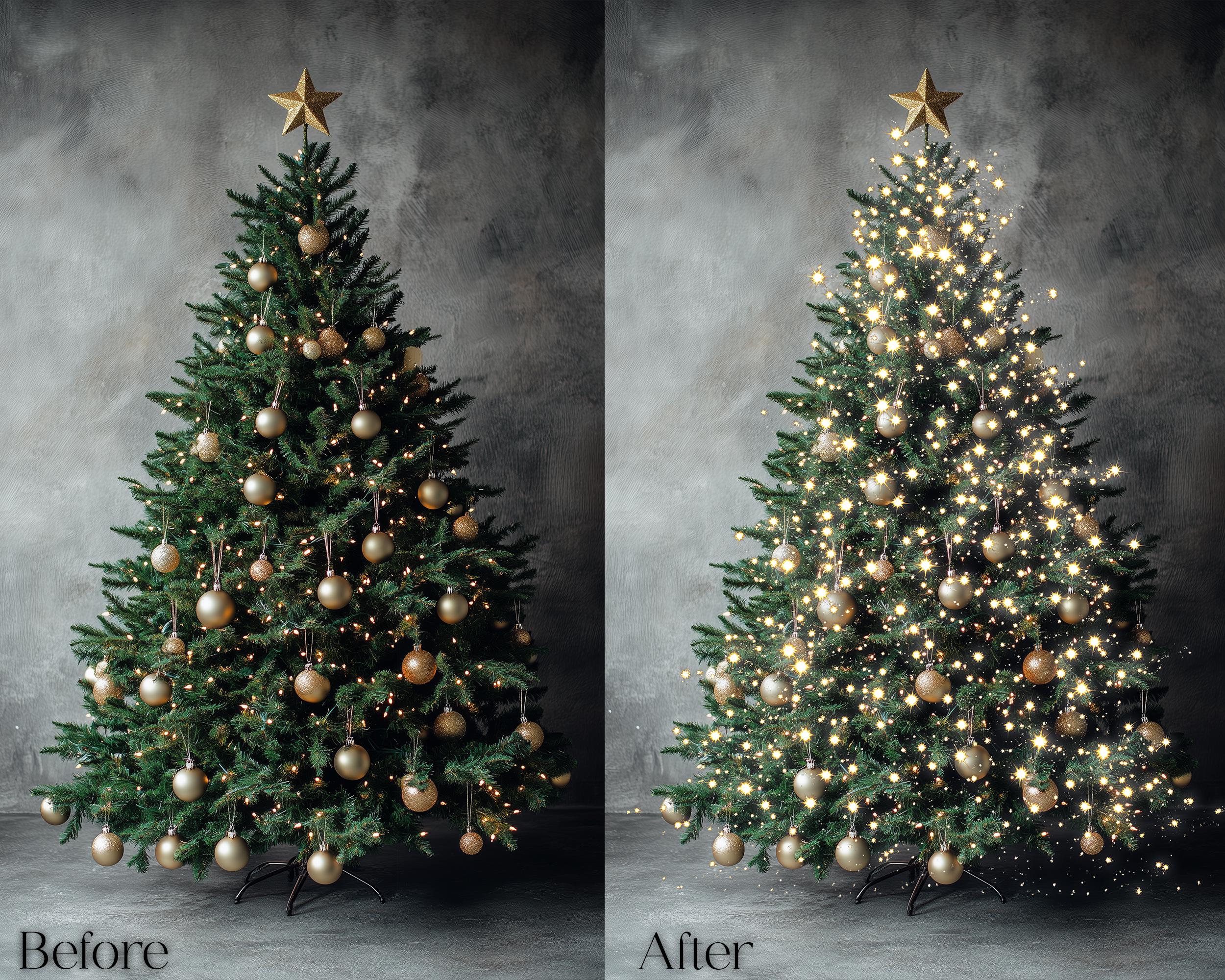 Christmas Tree Lights Bokeh Overlays, Golden String Lights, Christmas ...