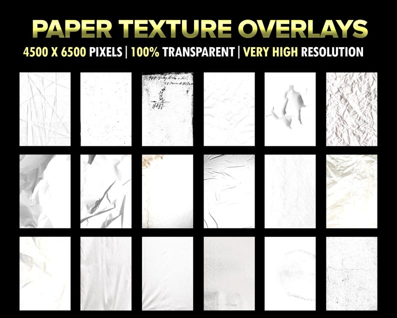 60 Paper Texture Photoshop Overlays, Wrinkled Paper, White Paper ...