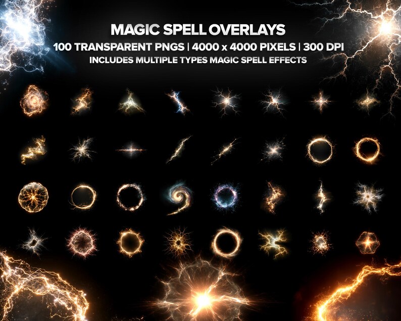 100 Magic Wand Effects, Spell Overlays, Photoshop Overlays, Gold ...