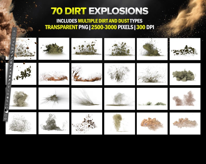 70 Dirt Dust Explosion Photoshop Overlays, Floating Dust, Sand and Mud ...