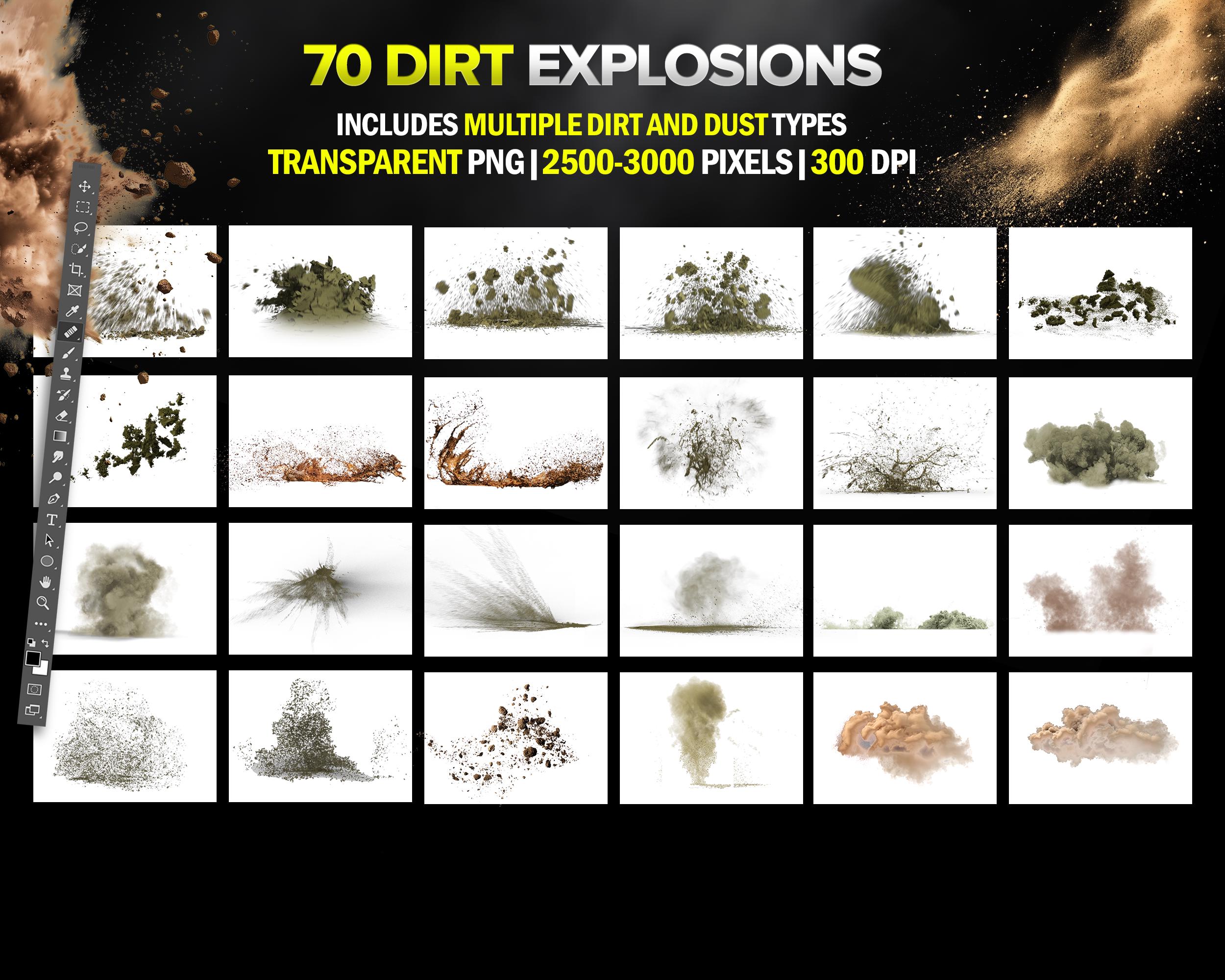 70 Dirt Dust Explosion Photoshop Overlays, Floating Dust, Sand and Mud ...