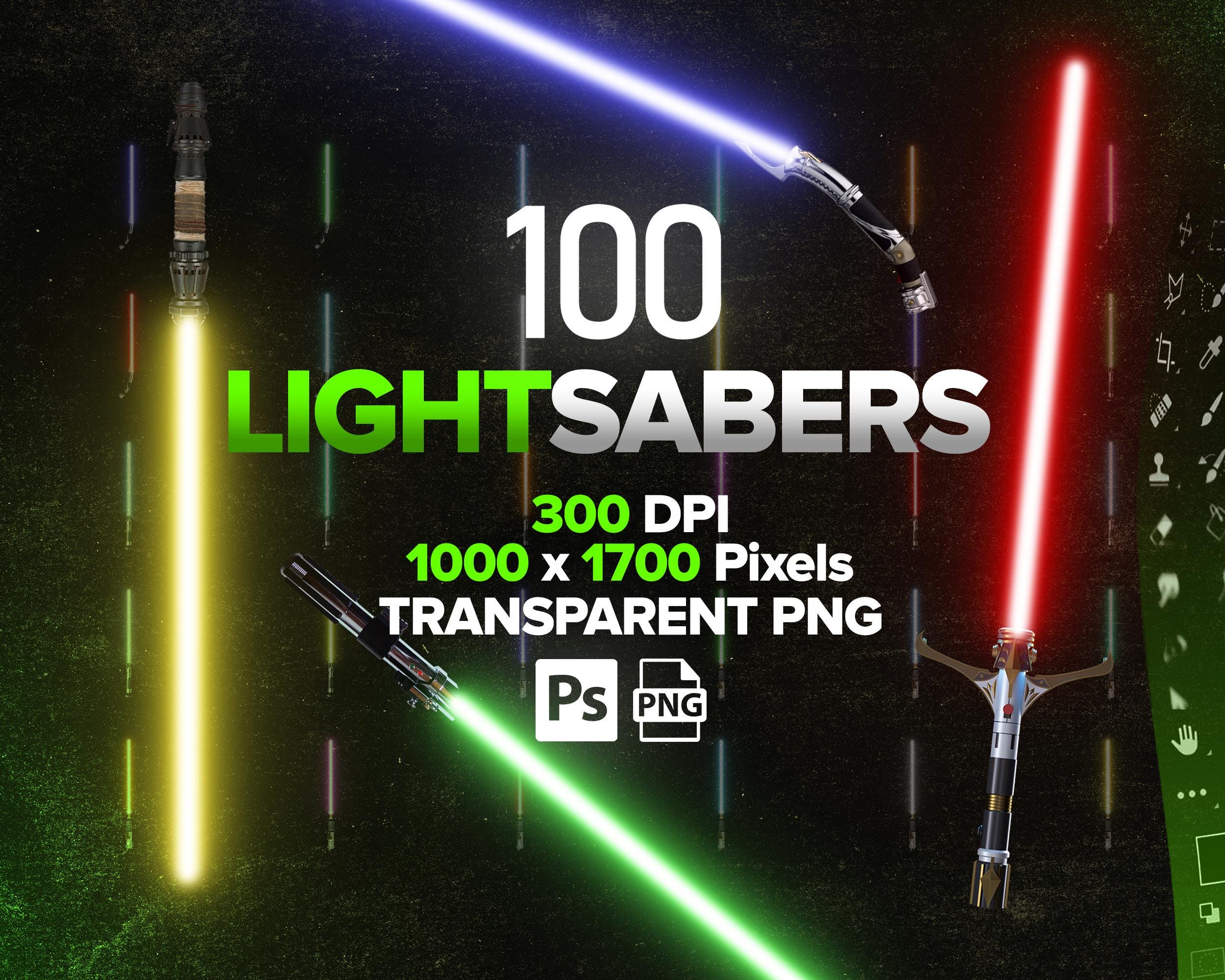 100 Lightsaber PNG Photoshop Overlays, Lightsaber Clipart, Digital ...